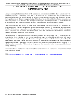 Fillable Online LIEN ENTRY FORM MV 21 A OKLAHOMA TAX COMMISSION PDF ...