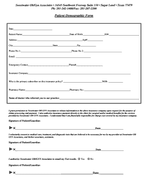 Fillable Online Patient Demographic Form - sweetwaterobgyn.com Fax ...