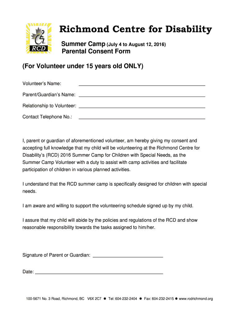 Fillable Online (For Volunteer under 15 years old ONLY) Fax Email Print ...