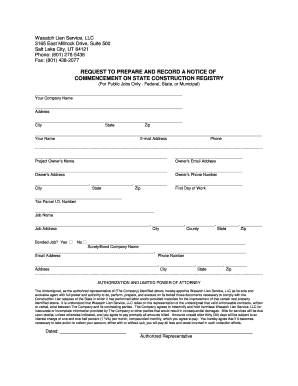 Fillable Online Notice of Commencement - Wasatch Lien Fax Email Print - pdfFiller