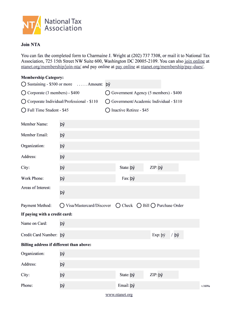 Fillable Online ntanet NTA Printable Membership Form. National Tax ...