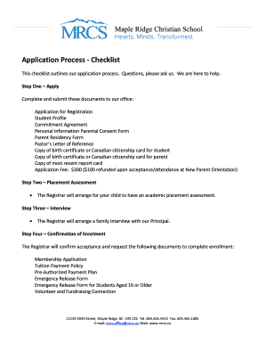Fillable Online Application Process - Checklist Fax Email Print - pdfFiller
