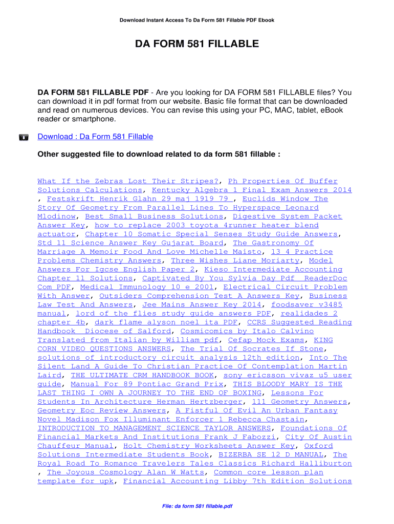 Fillable Online Da Form 581 Fillable - gripnripit.com Fax Email Print ...
