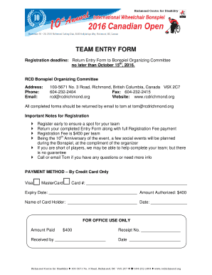 Fillable Online TEAM ENTRY FORM - rcdrichmond.org Fax Email Print - pdfFiller