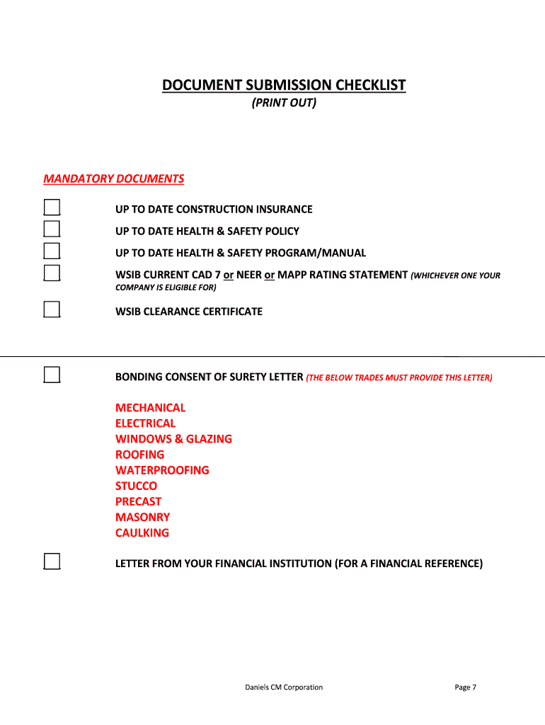 Fillable Online workingwithdaniels DOCUMENT SUBMISSION CHECKLIST Fax ...
