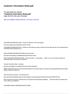 Fillable Online Customer Information Sheet - pdfslibforyou.com Fax ...