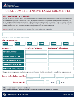 Fillable Online optics arizona ORAL COMPREHENSIVE EXAM COMMITTEE ...