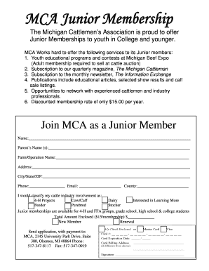 Fillable Online micattlemen MCA Junior Membership - Michigan Cattlemen ...