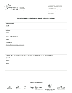 Fillable Online Permission To Administer Medication In School Fax Email ...