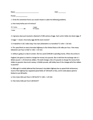 Fillable Online Circle the conversion factor you would choose to solve ...