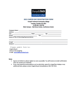 Fillable Online forsythtech 2015 Career Day Registration Form Fax Email Print - pdfFiller