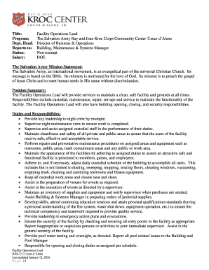 Fillable Online Facility Operations Lead Coeur d Alene - kroccda.org Fax Email Print - pdfFiller