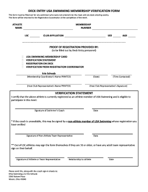 Fillable Online DECK ENTRY USA VERIFICATION FORM - swimohio.com Fax ...