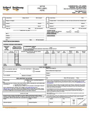 Fillable Online Canada Bill of Lading - Reddaway Fax Email Print ...