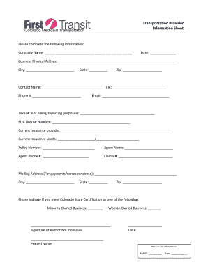 Fillable Online Transportation Provider Information Sheet - Medicaid Co ...