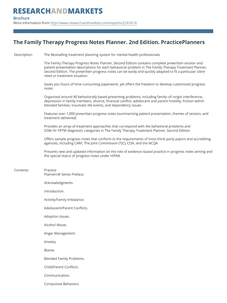 Fillable Online The Family Therapy Progress Notes Planner. 2nd Edition ...