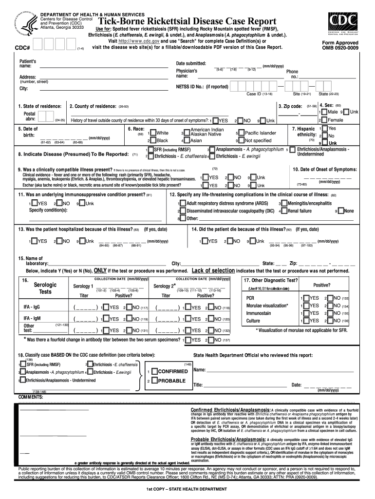 Fillable Online Tick-Borne Rickettsial Disease Case Report. Tick-Borne ...