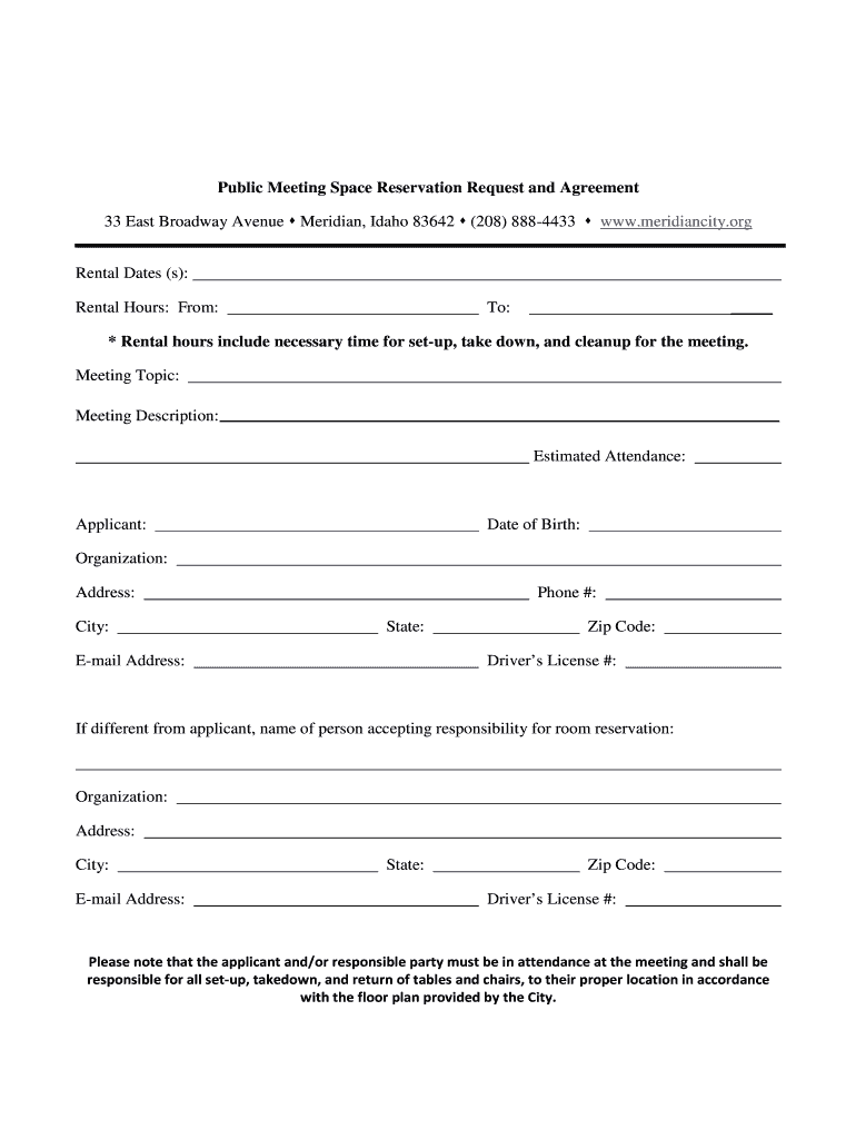 Fillable Online meridiancity Public Meeting Space Reservation Request ...