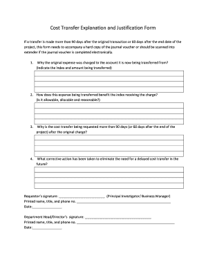 Fillable Online Cost Transfer Explanation and Justification Form Fax ...