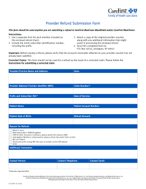 Fillable Online Provider Refund Submission Form. Provider Refund ...