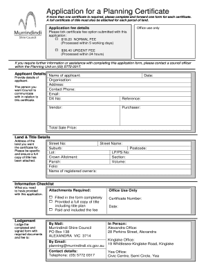 Fillable Online murrindindi vic gov Application for a Planning Certificate - murrindindi vic gov ...