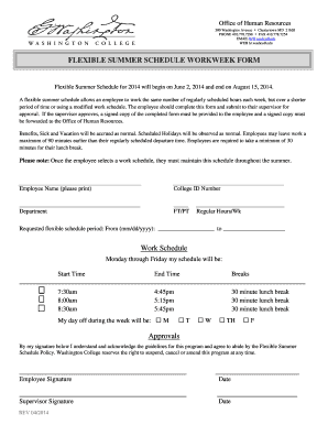 Fillable Online washcoll FLEXIBLE SUMMER SCHEDULE WORKWEEK FORM Fax Email Print - pdfFiller