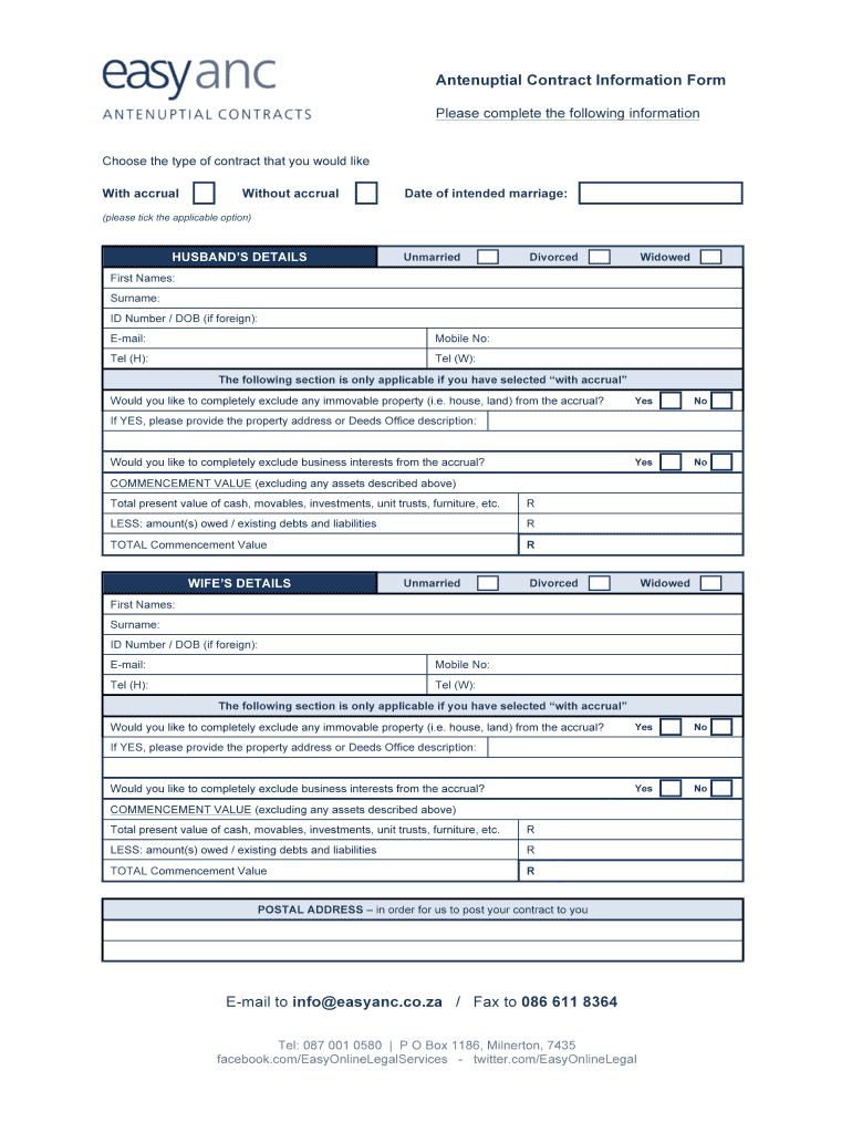 Fillable Online easyanc co ANC Info Sheet EA 2016 Fax Email Print - pdfFiller