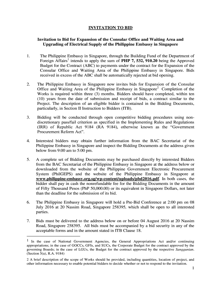 Fillable Online Invitation to Bid for Expansion of the Consular Office and Waiting Area and Fax ...