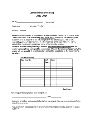 Fillable Online sacredheartacademyhempstead Community Service Log 2013 ...