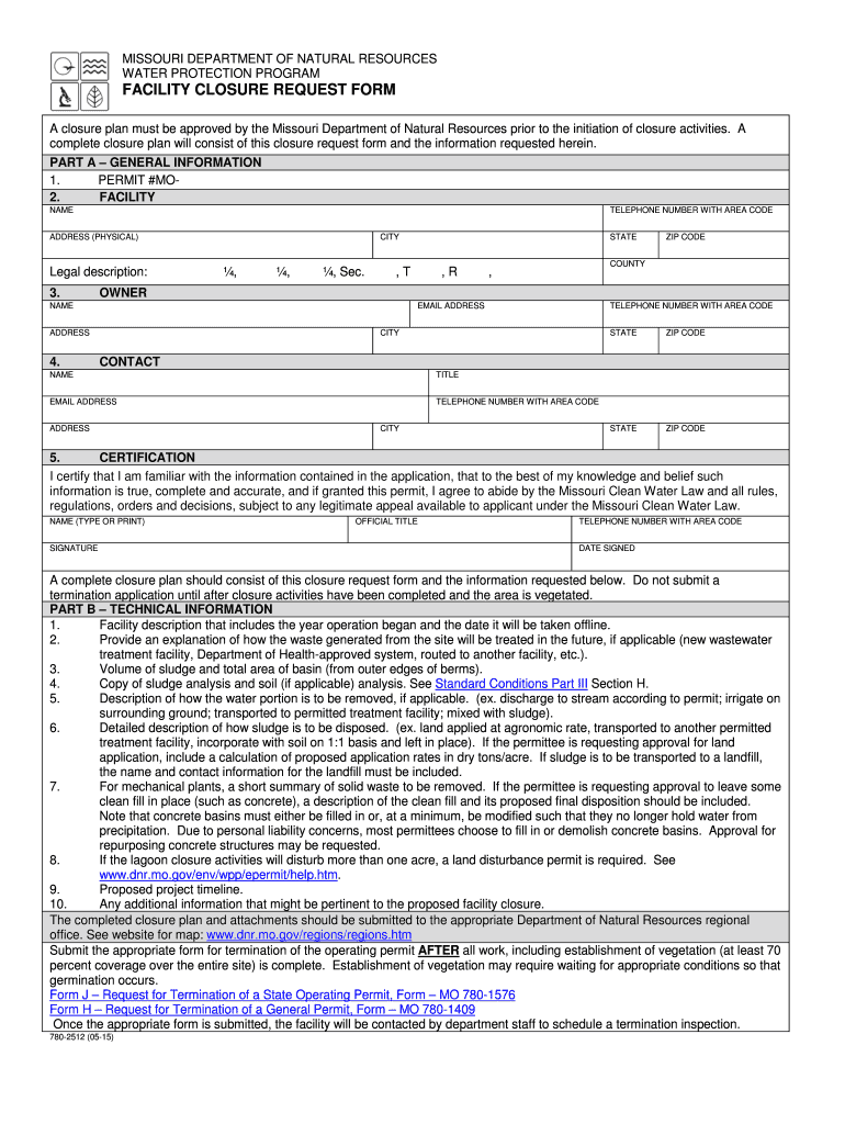 Fillable Online dnr mo Facility Closure Request Form, Form--MO 780-2512 ...