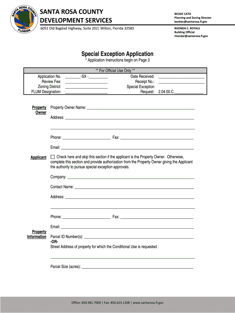 Fillable Online santarosa fl SANTA ROSA COUNTY DEVELOPMENT SERVICES beckiec santarosa.fl Fax ...