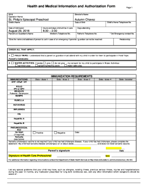 Fillable Online stphilipspreschool St. Philip's Preschool Medical Form ...