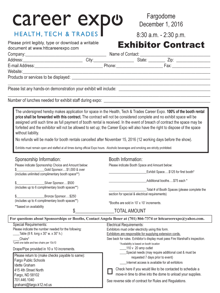 Fillable Online 8:30 a.m. - 2:30 p.m. Exhibitor Contract Fax Email ...