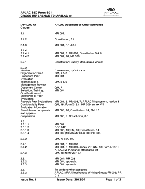 Fillable Online aplac APLAC SEC Form S01 CROSS REFERENCE TO IAF/ILAC A1 ...
