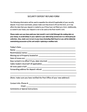 Fillable Online SECURITY DEPOSIT REFUND FORM - Wikiform Fax Email Print ...