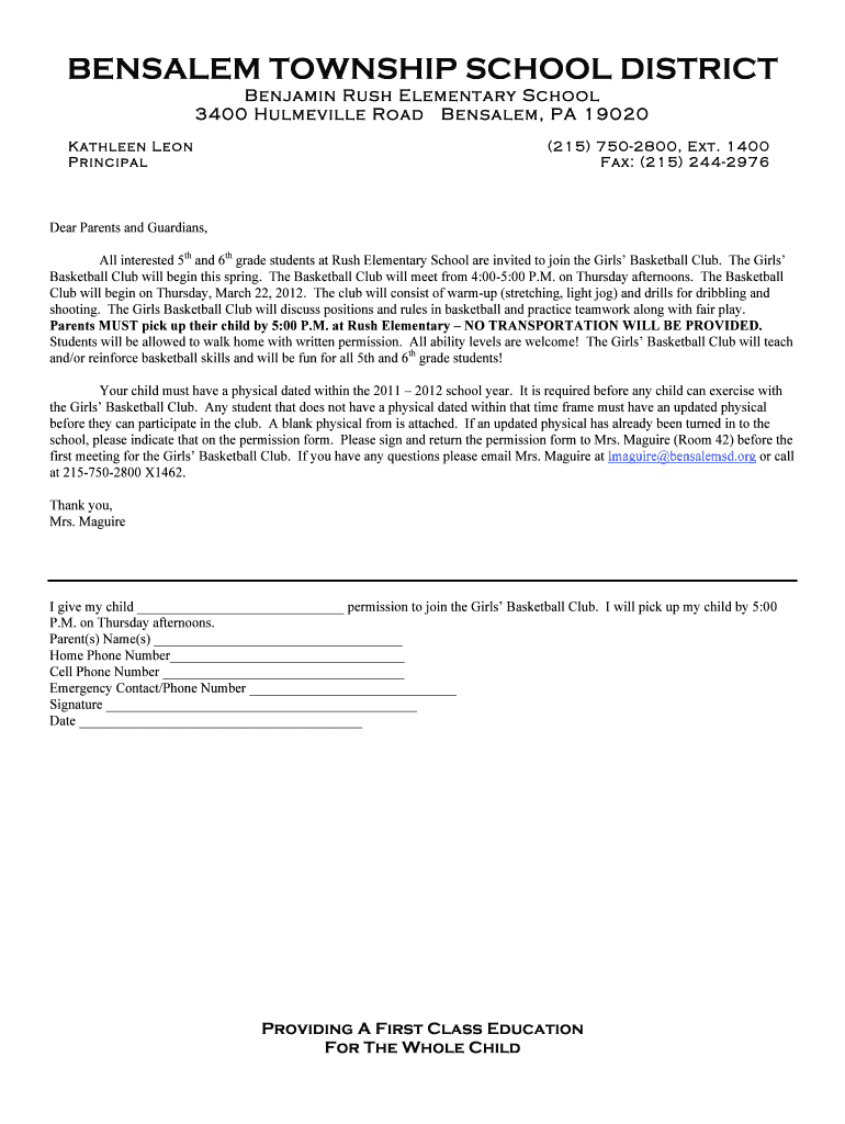 Fillable Online Basketball permission form.doc Fax Email Print - pdfFiller