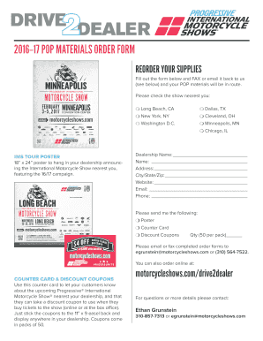 Fillable Online 2016-17 POP MATERIALS ORDER FORM Fax Email Print - pdfFiller