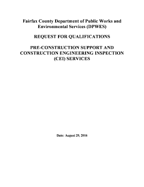 Fillable Online fairfaxcounty RFQ - Pre-Construction Support and Construction Engineering ...
