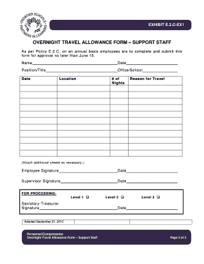 Fillable Online OVERNIGHT TRAVEL ALLOWANCE FORM SUPPORT STAFF Fax Email ...
