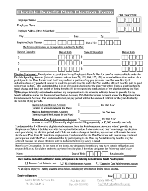 Fillable Online Flexible Benefit Plan Election Form Plan Year From Fax ...