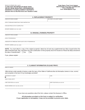 Fillable Online placer ca BOE-65-CP (FRONT) REV. 2 (8-07) CLAIM FOR TRANSFER OF BASE ... Fax ...