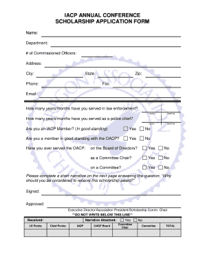 Fillable Online IACP ANNUAL CONFERENCE SCHOLARSHIP APPLICATION FORM Fax ...