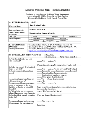 Fillable Online Asbestos Minerals Sites Initial Screening Fax Email ...