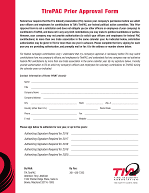 Fillable Online tireindustry TirePAC Prior Approval Form - TIRE INDUSTRY ASSOCIATION ...