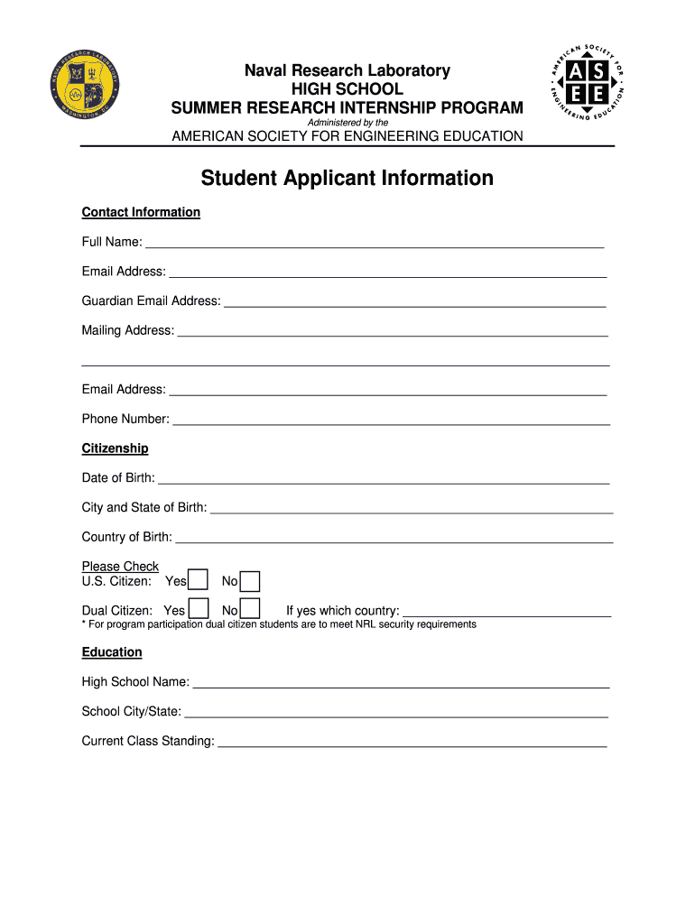 Fillable Online wilsonhs Student Applicant Information - Woodrow Wilson High School Fax Email ...