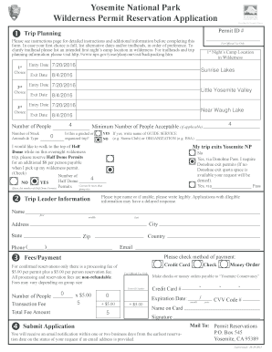 Fillable Online Yosemite National Park Wilderness Permit Reservation ...