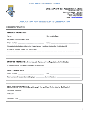 Fillable Online APPLICATION FOR INTERMEDIATE CERTIFICATION - cycaa.com ...