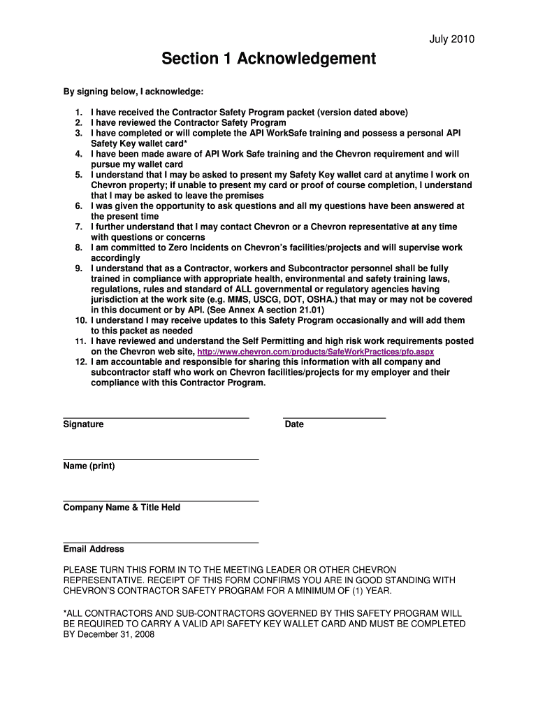 Fillable Online Section 1 Acknowledgement Fax Email Print - pdfFiller