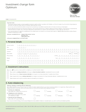 Fillable Online Investment change form Optimum - Asteron Life Fax Email ...