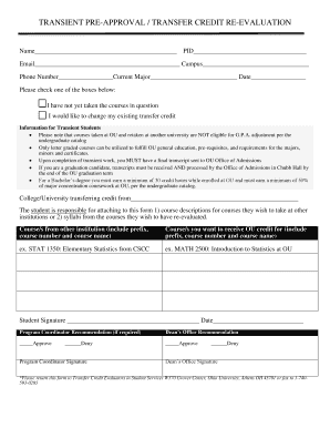 Fillable Online ohio TRANSIENT PRE-APPROVAL / TRANSFER CREDIT RE ...